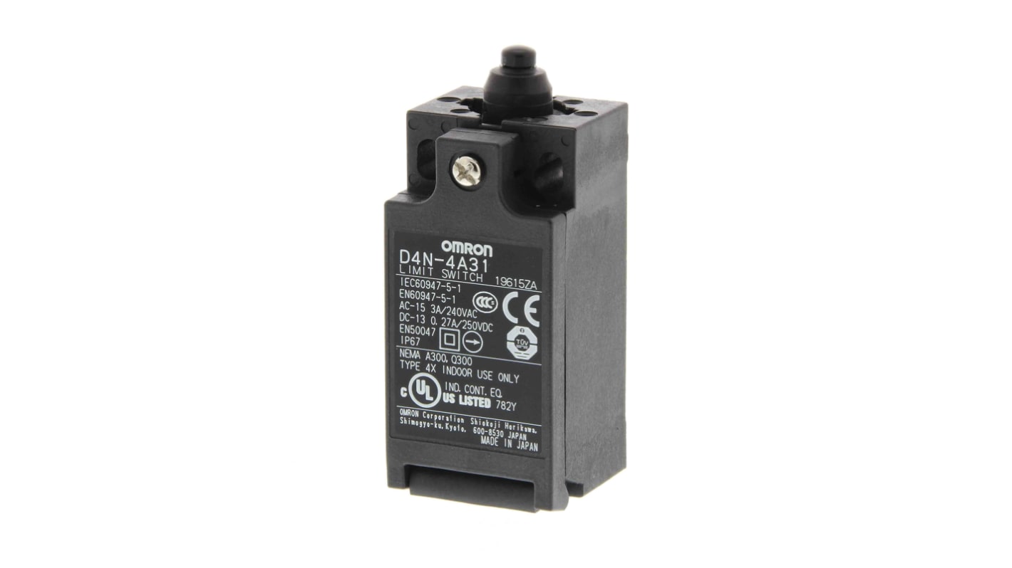 D4N-1A31 | Omron Plunger Limit Switch, 1NC/1NO, IP67 | RS