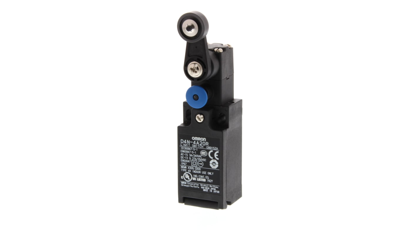 D4N-4A20R | Omron Roller Lever Limit Switch, 1NC/1NO, IP67 | RS