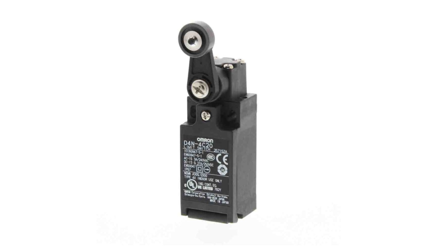 D4N-8A32 | Omron Roller Plunger Limit Switch, 1NC/1NO, IP67 | RS