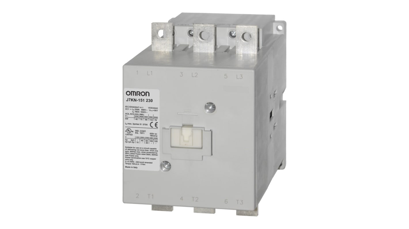 J7KN-151 230 | Omron Contactor, 230 V ac Coil, 3-Pole, 150 A, 75 kW | RS