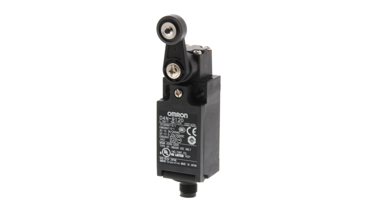 D4N-9120 | Omron Roller Lever Limit Switch, 1NC/1NO, IP67, SPST, Metal Housing, 240V ac Max, 10A ...