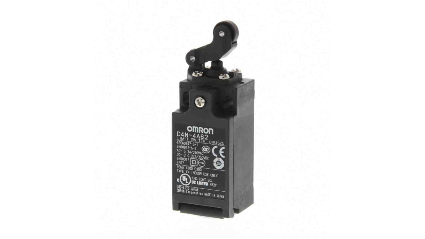 D4N-4A62 | Omron Roller Lever Limit Switch, 1NC/1NO, IP67, DPST, Metal ...