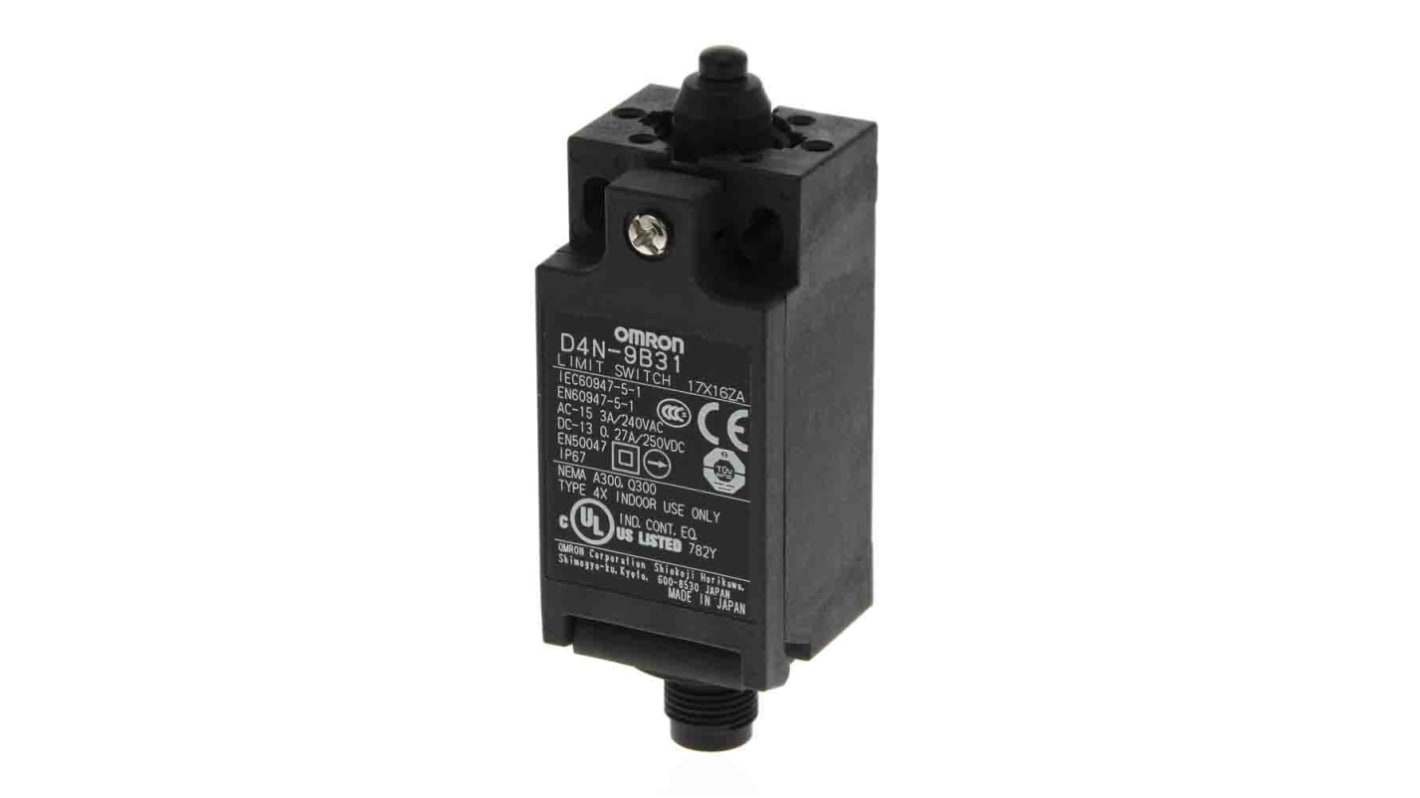 D4N-9B31 | Omron Plunger Limit Switch, 2NC/1NO, IP67, DPST, Metal ...