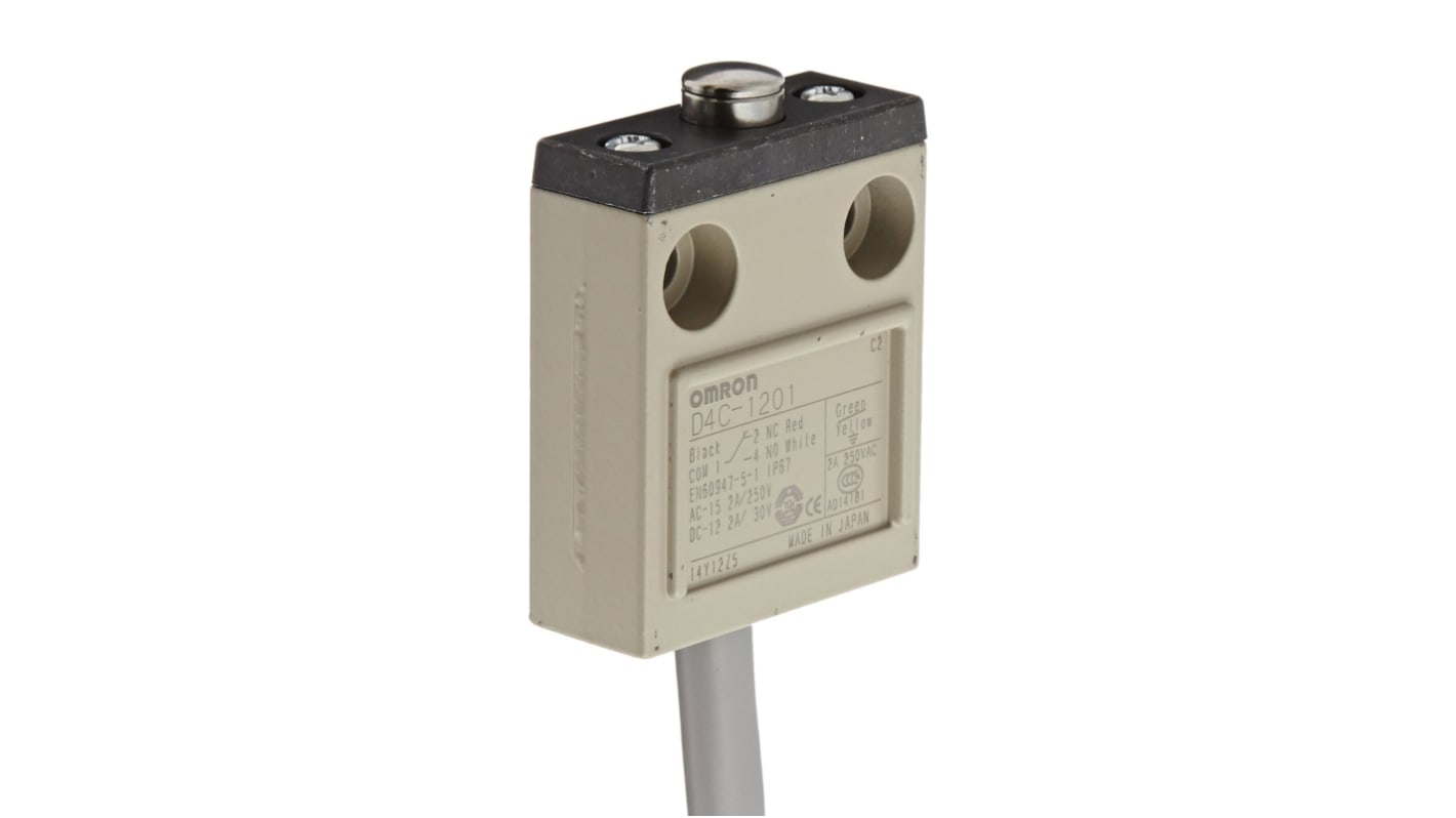 D4C-1201 | Omron Plunger Limit Switch, NO/NC, IP67, SPDT, Metal Housing, 250V ac ac Max, 5A Max | RS