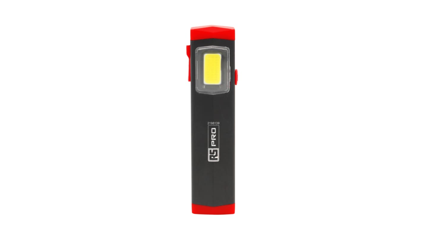RS PRO LED Pocket Torch Black, Red - Rechargeable 400 lm, 89 mm | RS