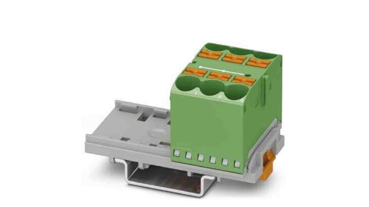1082407 | Phoenix Contact Distribution Block, 6 Way, 90A, 800 V, Green | RS