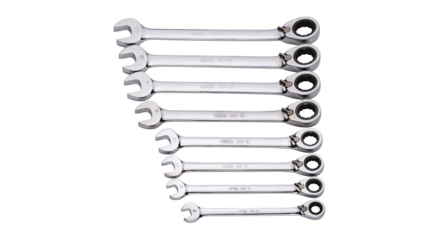 50-CTJ8 | SAM 8-Piece Combination Ratchet Spanner Set, 8 → 19 mm | RS