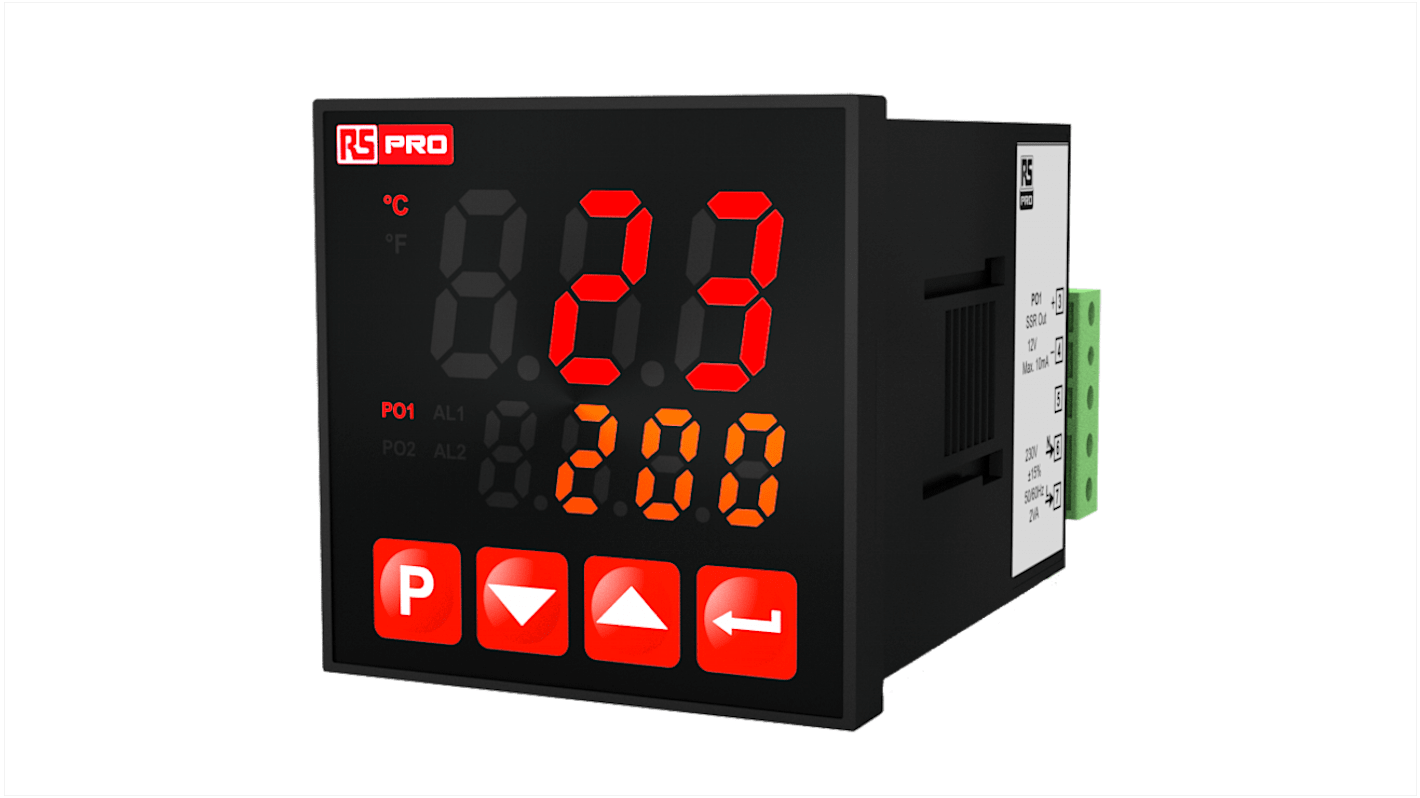 RS PRO Panel Mount PID Temperature Controller, 48 x 48mm 2 Input, 3 ...