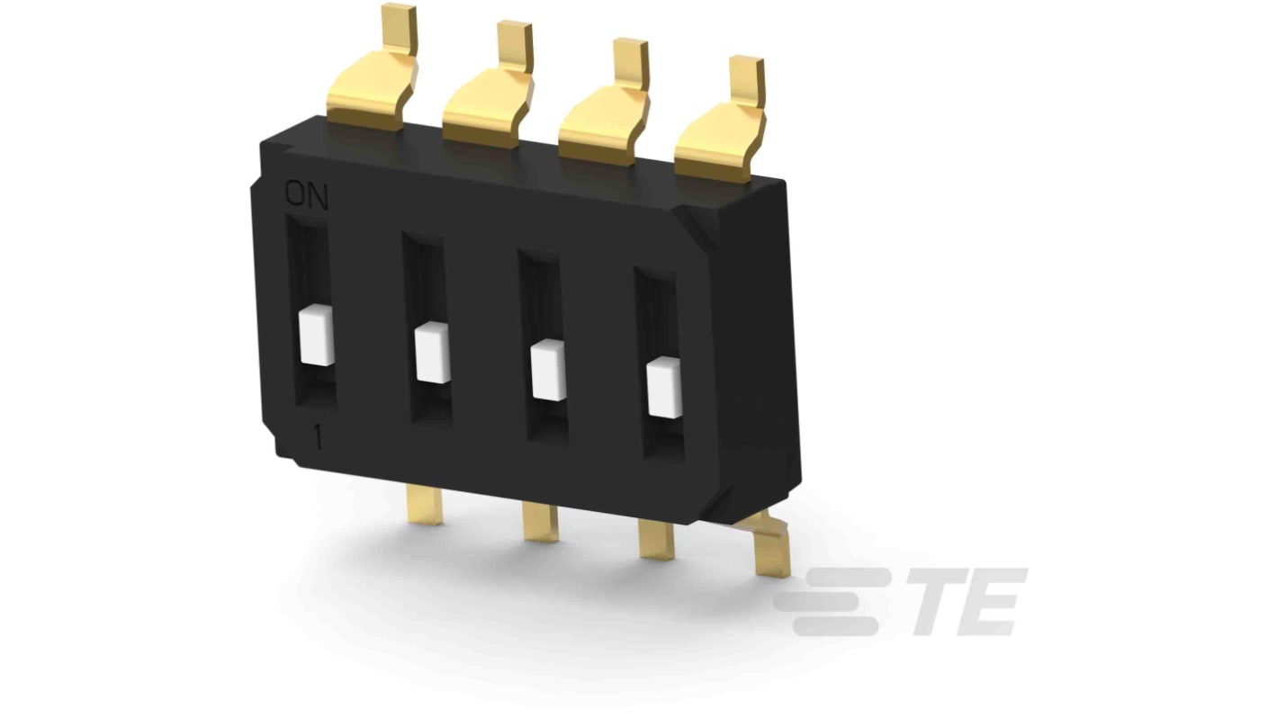 EDS04SGRNTR04Q | TE Connectivity 4 Way Surface Mount DIP Switch SPST, Recessed Actuator | RS