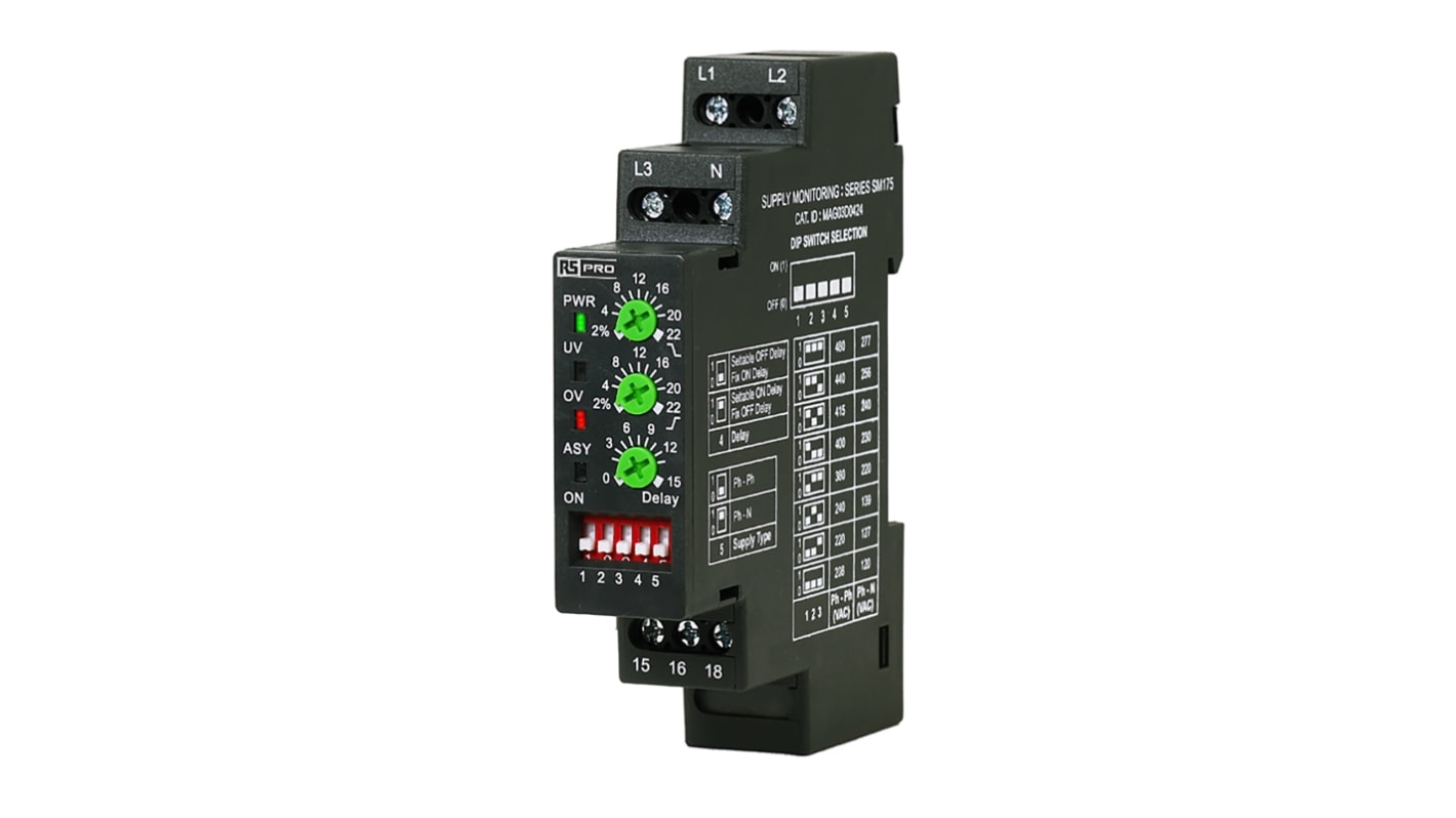 RS PRO Phase Monitoring Relay, 3 Phase, SPDT, DIN Rail | RS