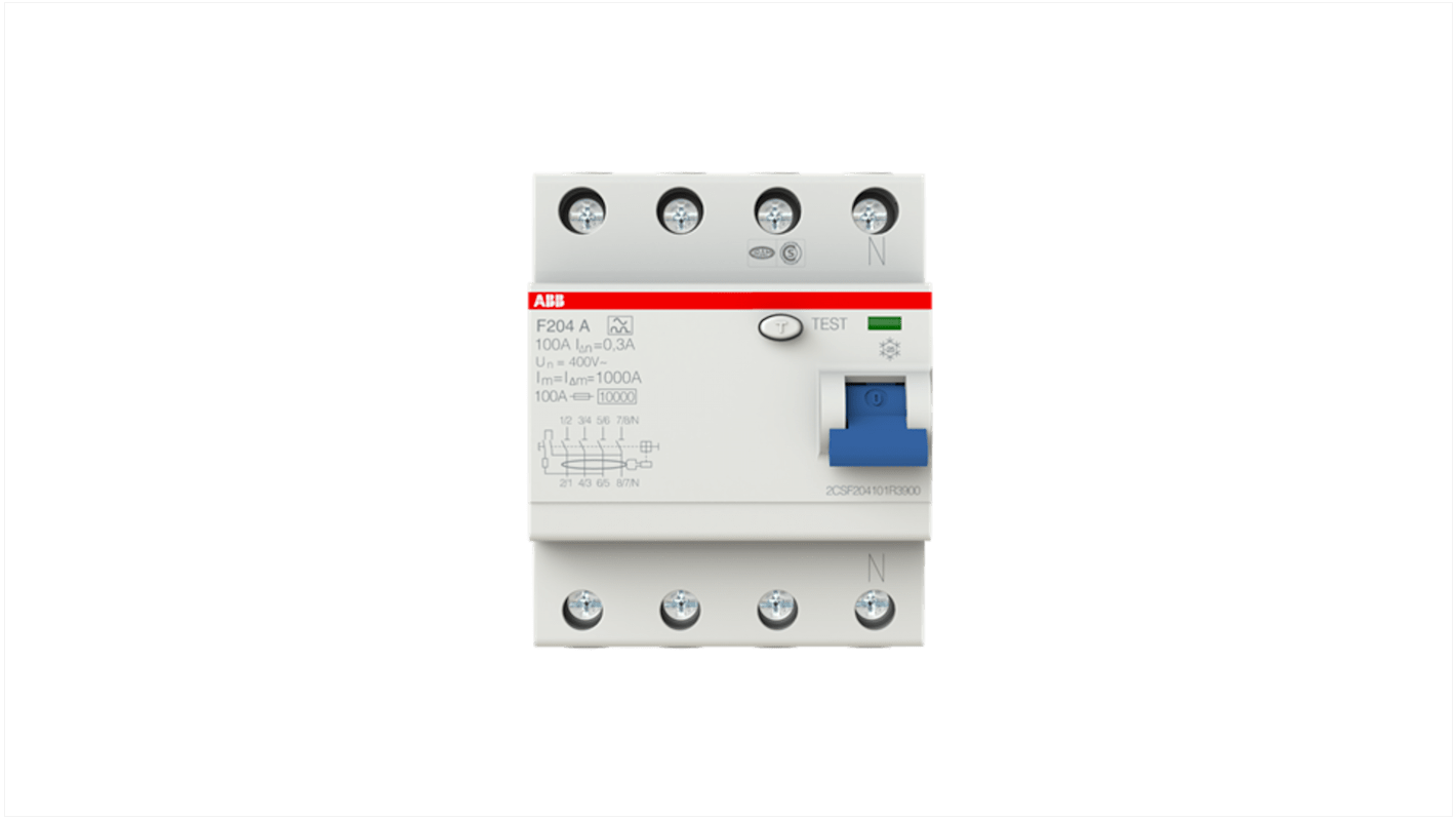 2CSF204101R3900 F204 A-100/0,3 | ABB F200 RCCB, 100A, 4 Pole, 300mA ...