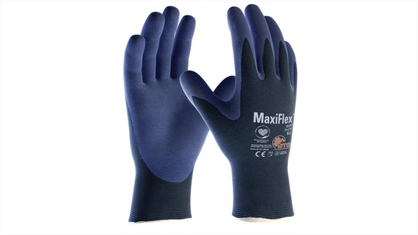 34-274-10 | ATG Maxiflex Elite Blue Spandex Heat Resistant Work Gloves, Size 10, Large, NBR ...