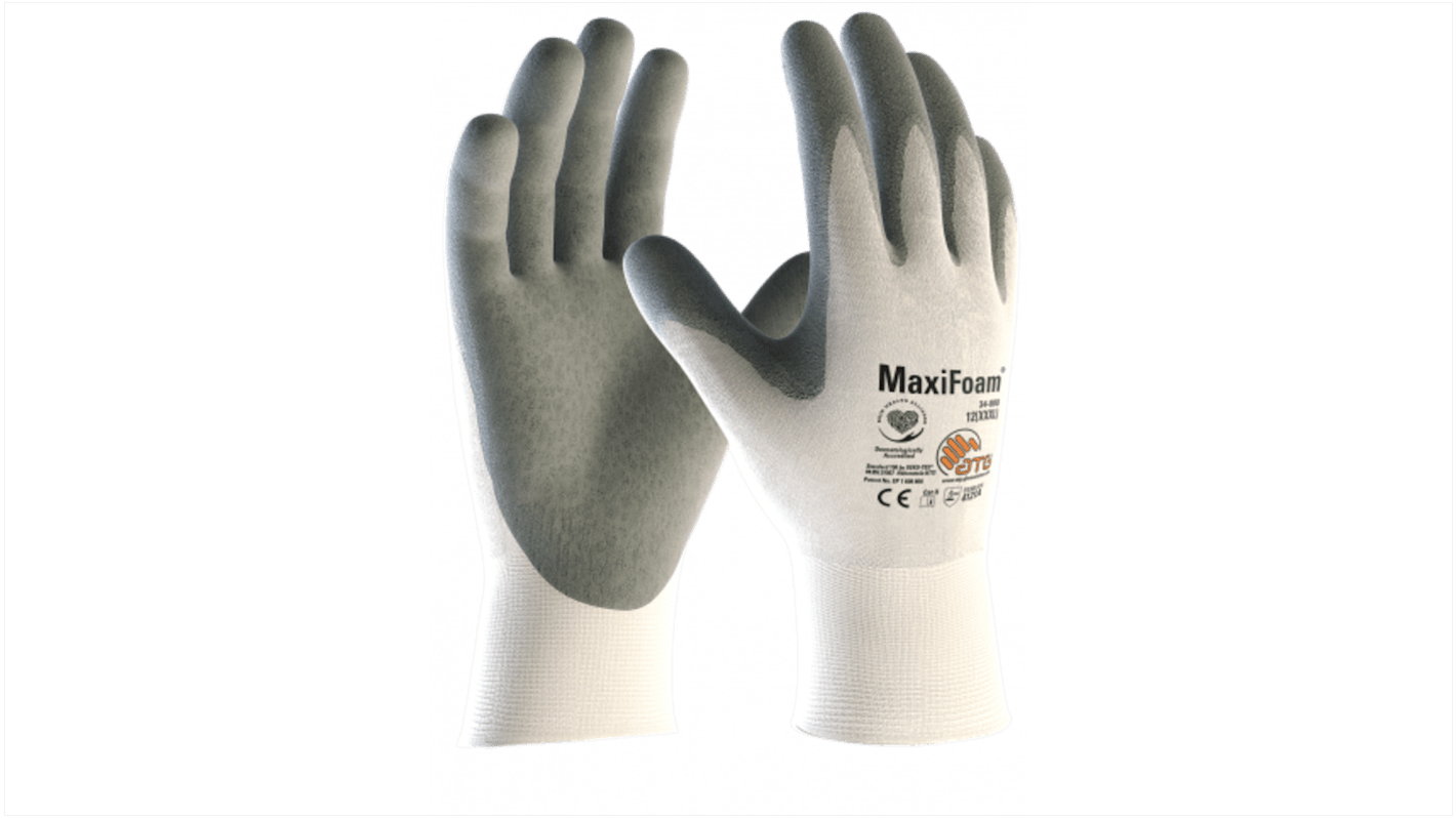 34-800-11 | ATG Maxifoam Grey, White Nylon General Purpose Work Gloves, Size 11, NBR Coating | RS