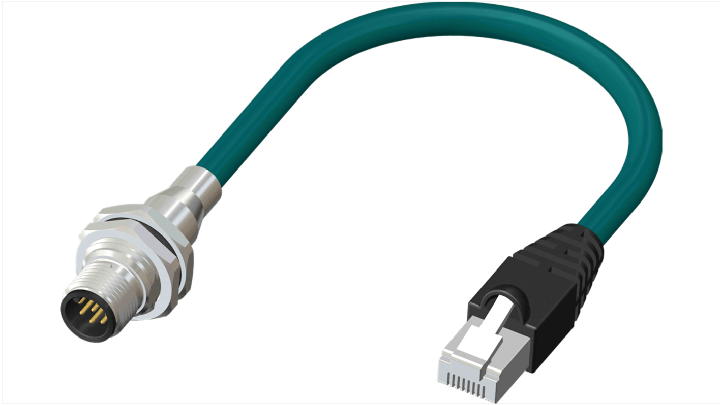 RS PRO Cat6 Straight Male M12 to Male RJ45 Ethernet Cable, 500mm | RS