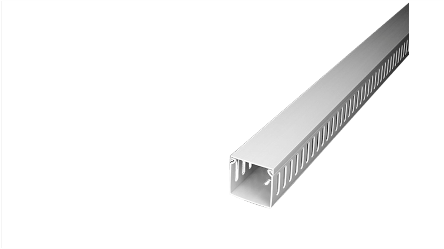 RS PRO Grey Slotted Panel Trunking - Open Slot, W40 mm x D40mm, L2m ...