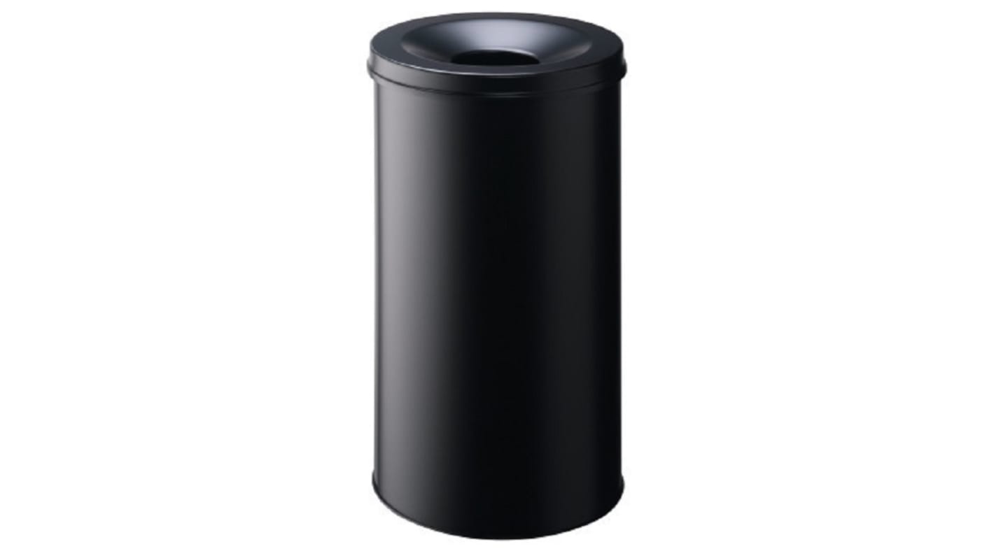 330701 | Durable Waste Basket Safe Round 60L Black Flip Steel Waste Bin ...