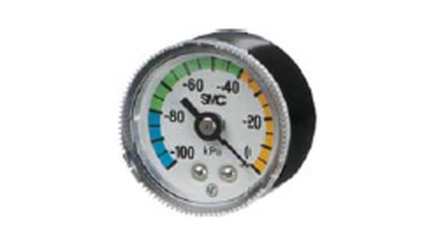 SMC R 1/8 Analogue Pressure Gauge 2bar Back Entry, GZ46-K-01-C, -1bar ...
