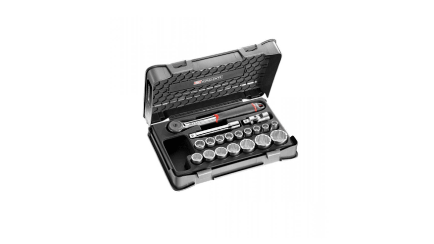 S.161-2P12 | Facom 19-Piece Metric 1/2 in Standard Socket Set with ...