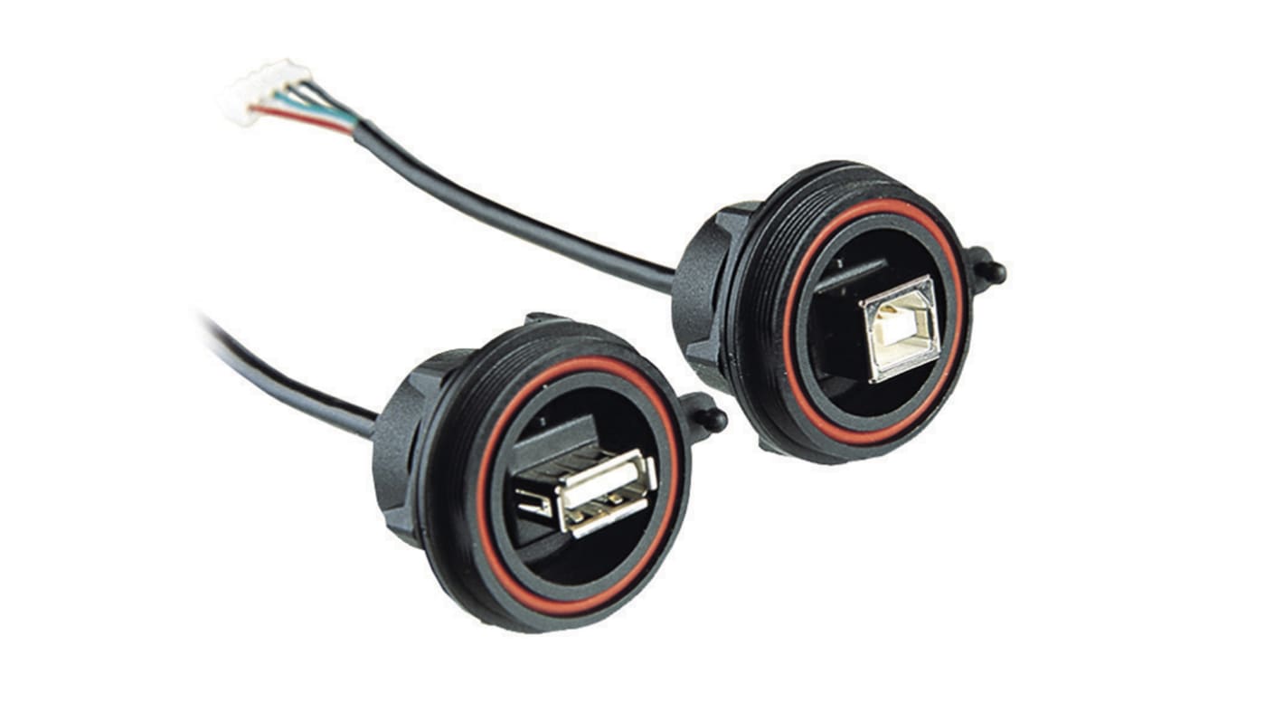 Bulgin USBコネクタ B, メス パネルマウント PX0844/B/0M50/B | RS