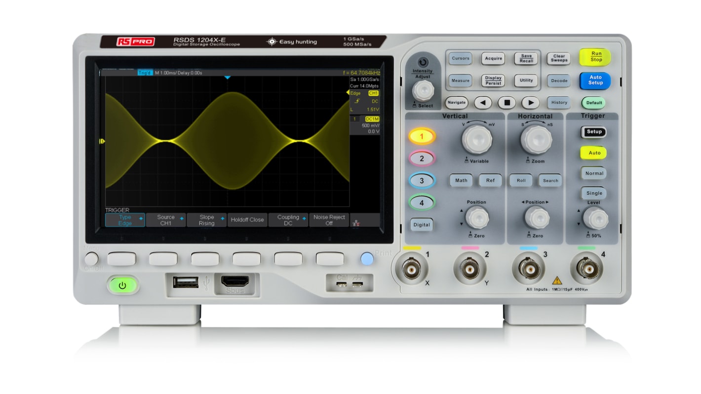 RS PRO RS-SDS1204X-E Digital Bench Oscilloscope, 4 Analogue Channels ...