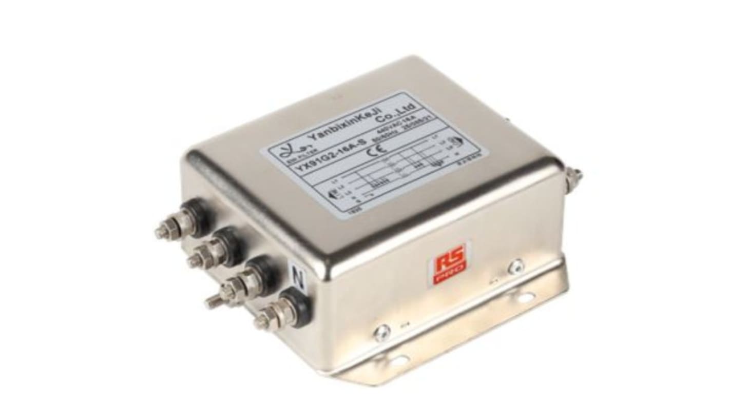 RS PRO 16A 300/520 V ac 50/60Hz, Chassis Mount EMC Filter, Screw 3 ...