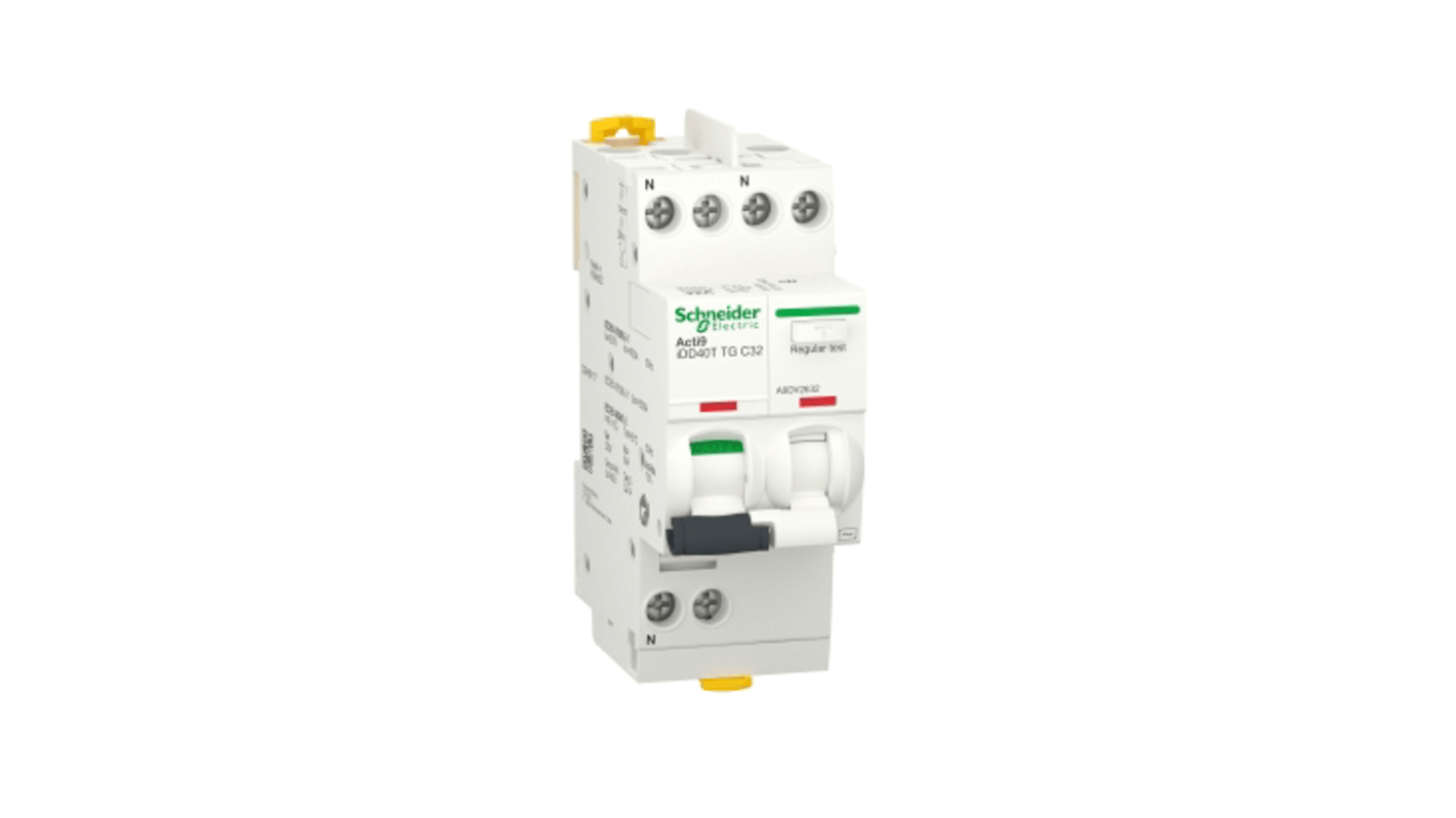 A9DV3632 | Schneider Electric RCBO, 32A Current Rating, 1P+N Poles, 30mA Trip Sensitivity, Type ...