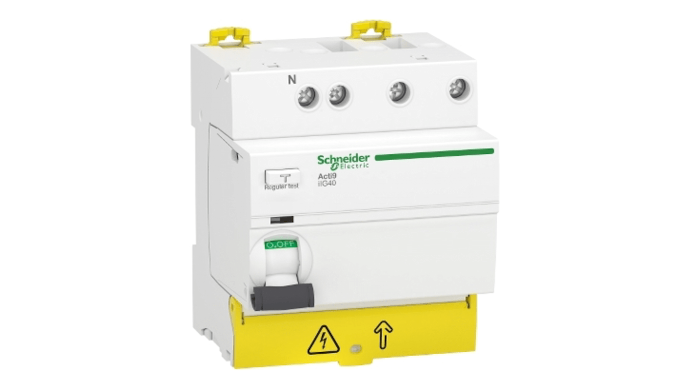A9R67740 | Schneider Electric Acti9 iIG40 RCCB, 40A, 3P+N Pole, 30mA, Type AC, 380 → 415V ac | RS