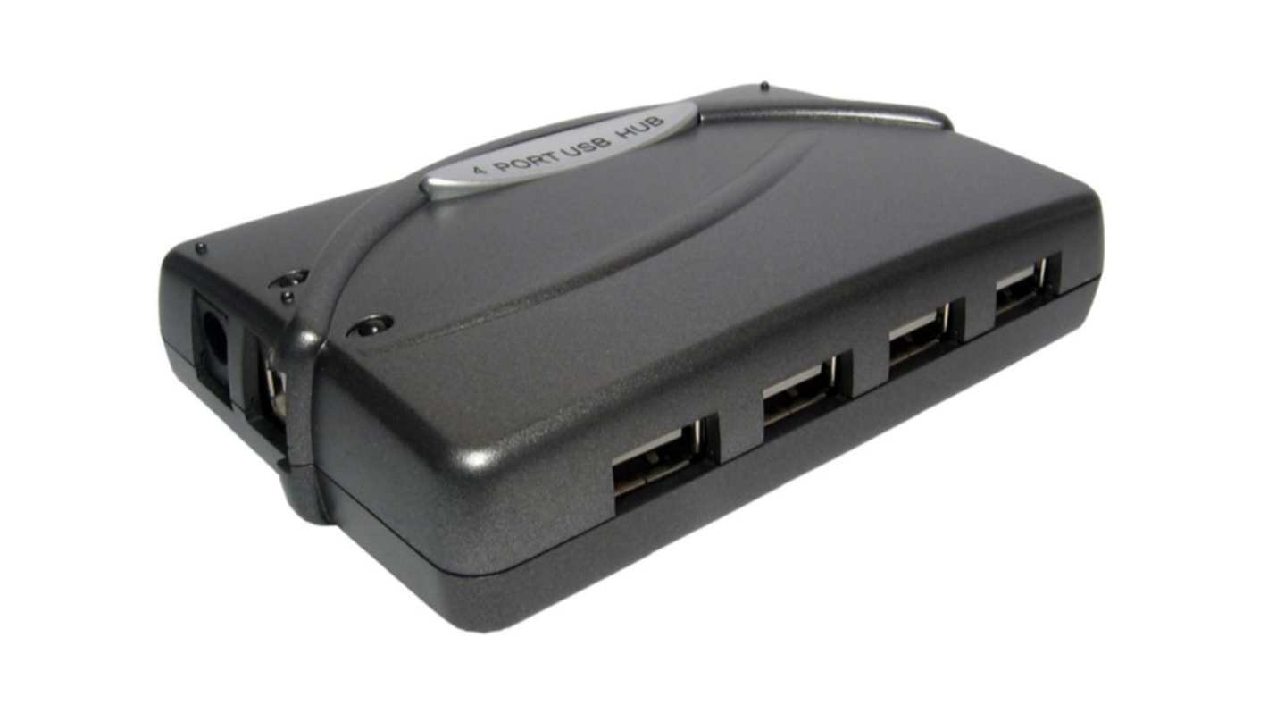 RS PRO 4 Port USB 2.0 USB A Hub, AC Adapter - UK Plug Powered, 100 x 65 ...