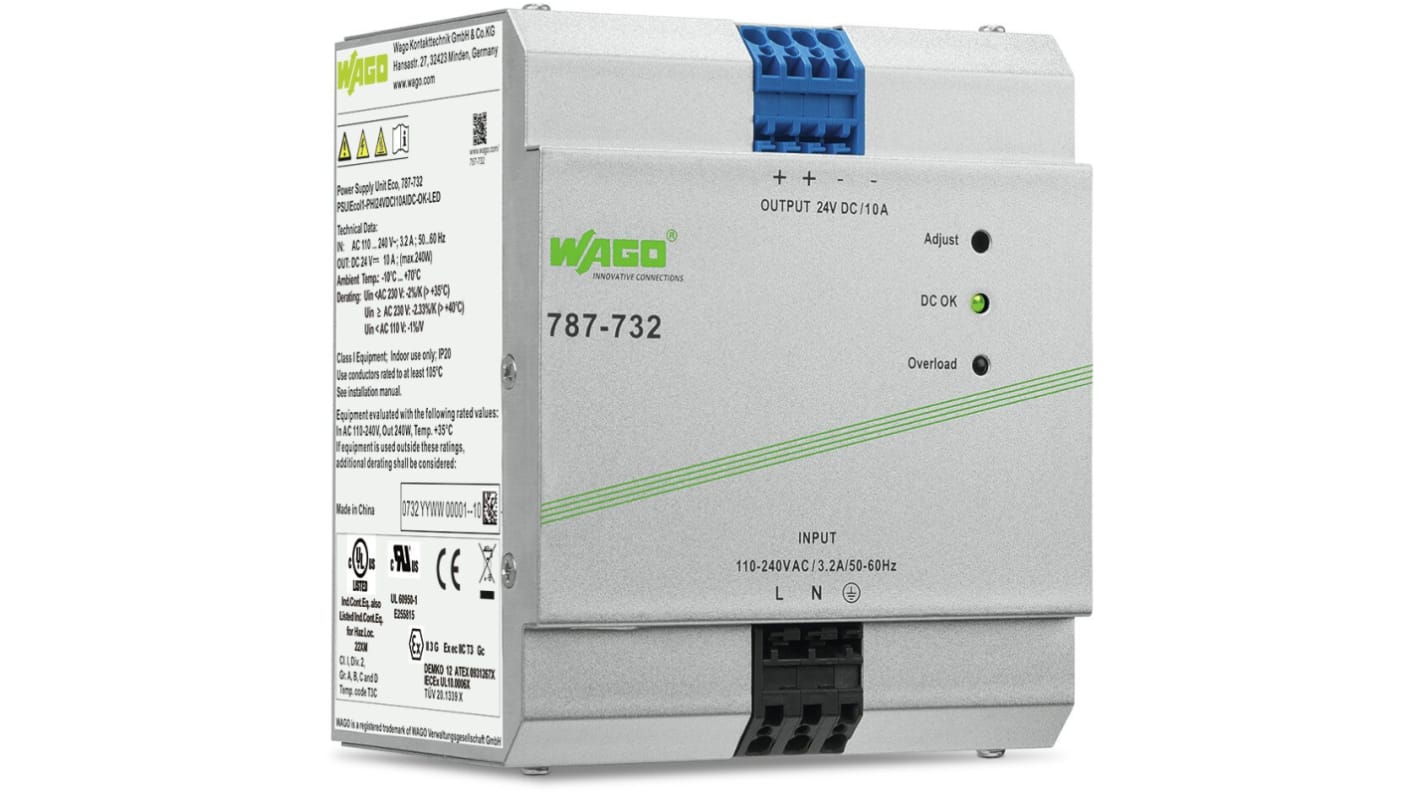 787-732 | Wago 787 Switched Mode DIN Rail Power Supply, 90 → 264 V ac ...