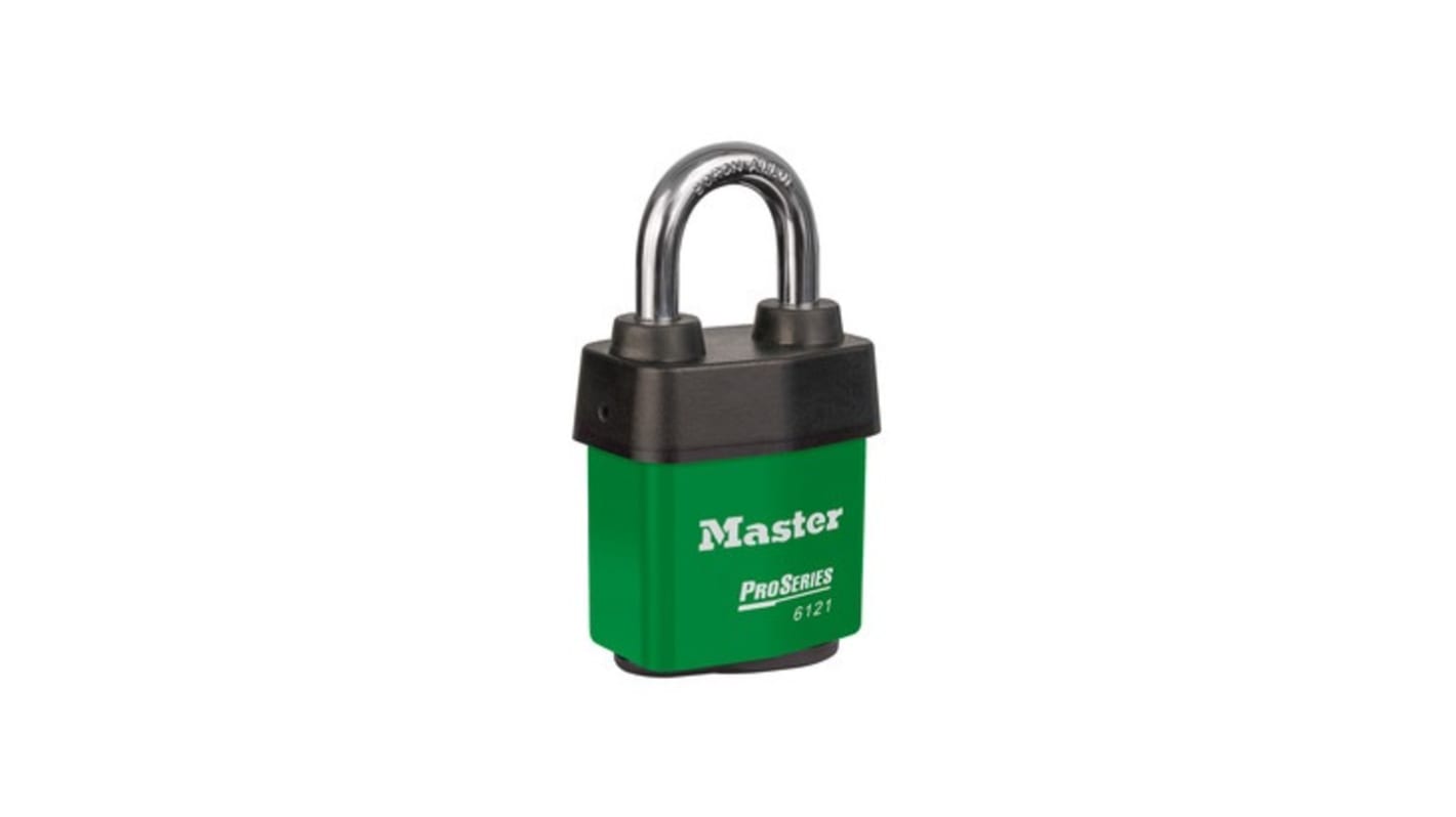 6121GRN | Master Lock Key Weatherproof Padlock, 8mm Shackle | RS