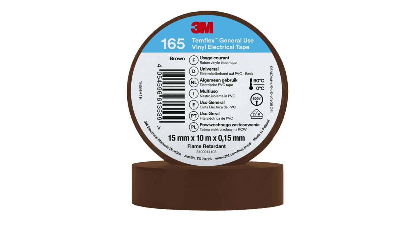 3M 165 brown 15mm x 10m | 3M Temflex 165 Brown Vinyl Electrical Tape ...