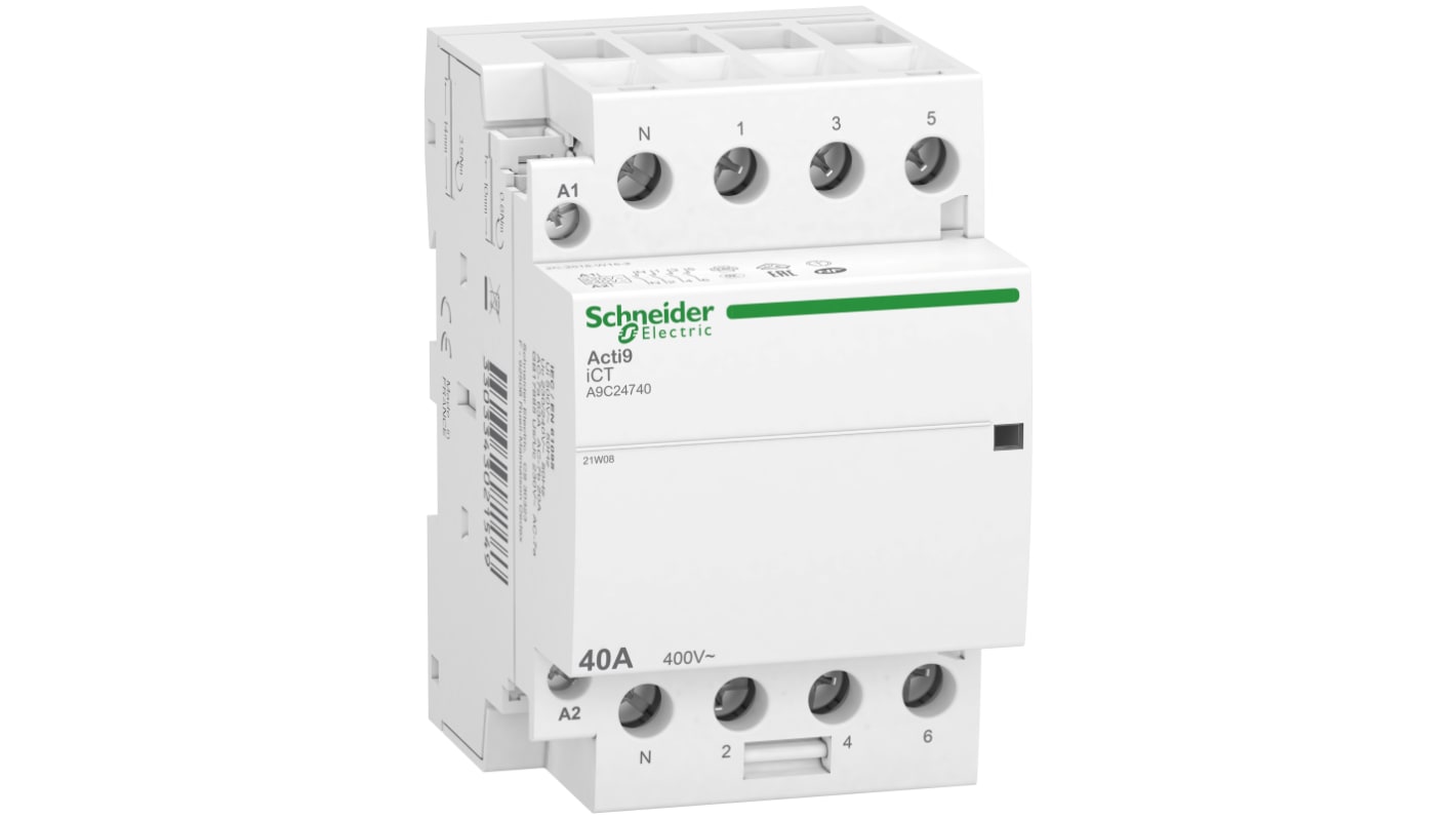 A9C24740 | Schneider Electric Contactor, 240 V ac Coil, 4-Pole, 40 A ...