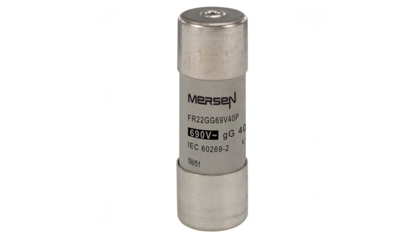 R212075 | Mersen 40A Slow-Blow Ceramic Cartridge Fuse, 22.2 x 58mm | RS