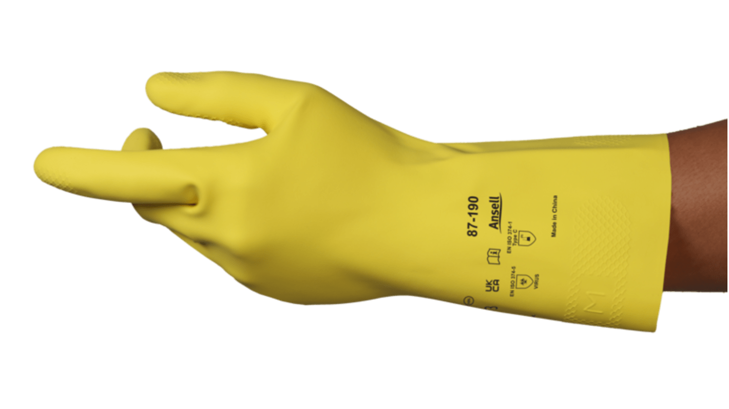 87190070BP | Ansell Yellow Latex Safety Work Gloves, Size 6.5, Latex ...