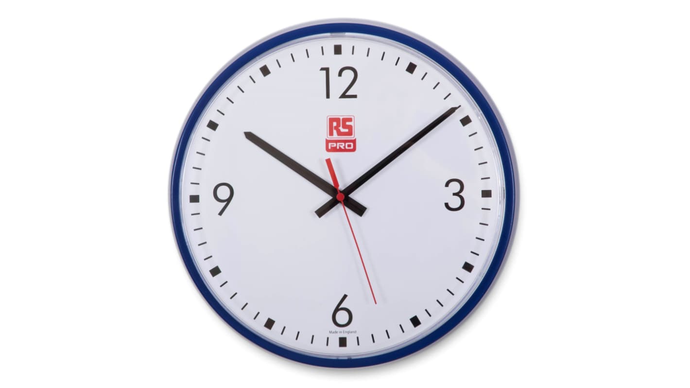 RS PRO Blue Analogue Wall Clock, 310mm Diameter | RS