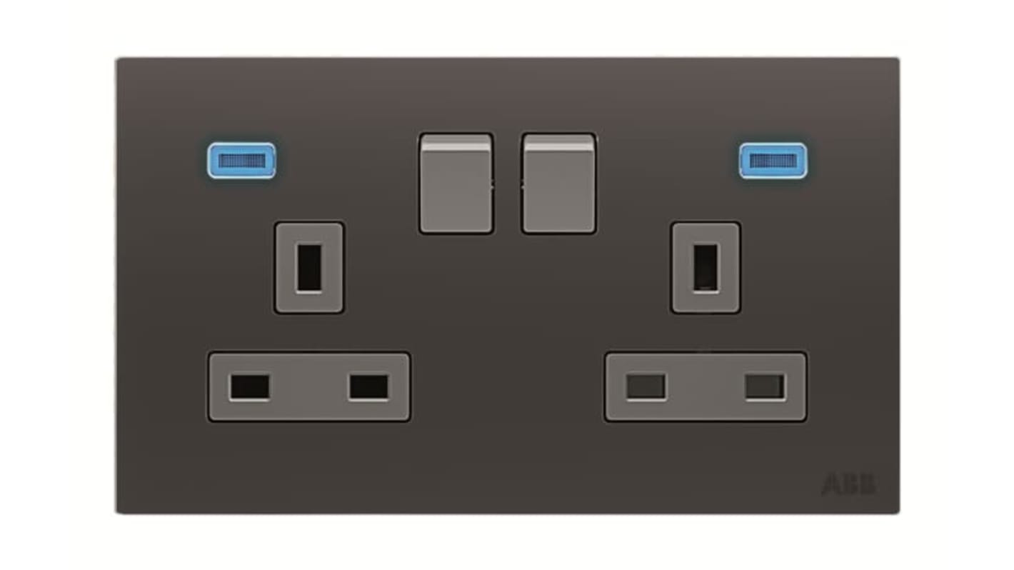 2CLA643729N1501 | ABB Black 2 Gang Plug Socket, 2 Poles, 13A, BS ...