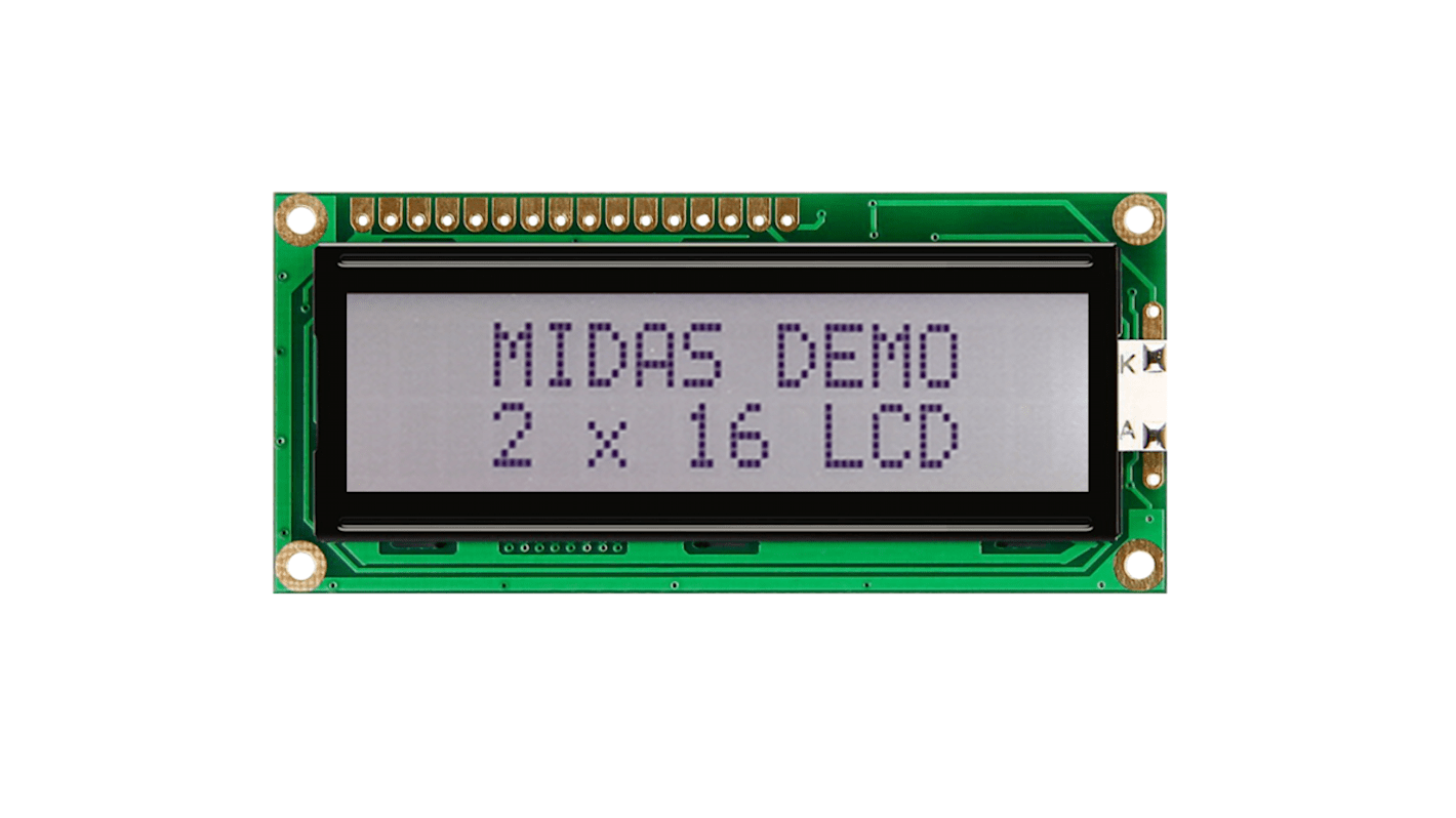 Midas MC21605C6W-FPTLWS-V2 Alphanumeric LCD Alphanumeric Display, 2 ...
