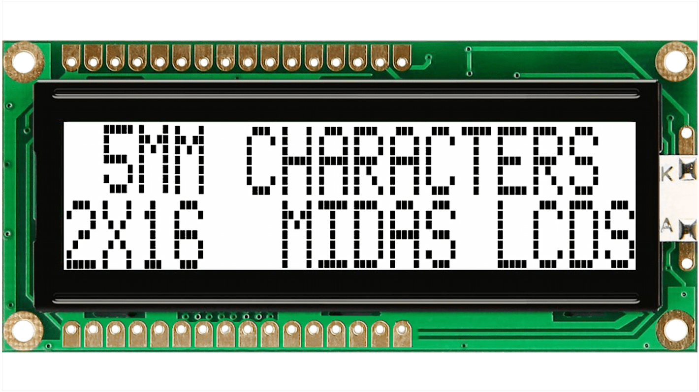 Midas MC21605G6WK-FPTLW-V2 Alphanumeric LCD Alphanumeric Display, 2 Rows by 16 Characters | RS