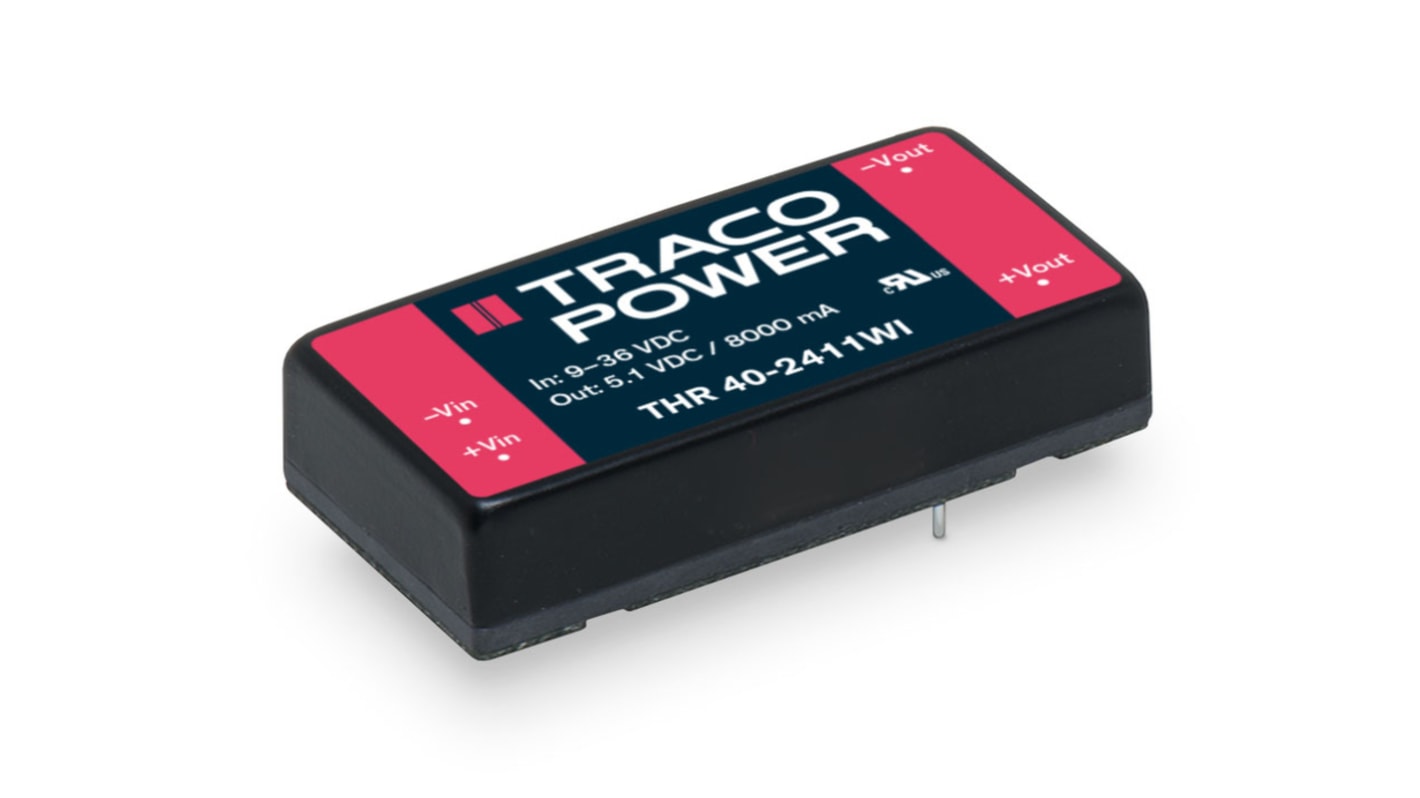 THR 40-72154WI | TRACOPOWER THR 40WI Isolated DC-DC Converter, 54V dc/, 36-160 V dc Input, 40W ...
