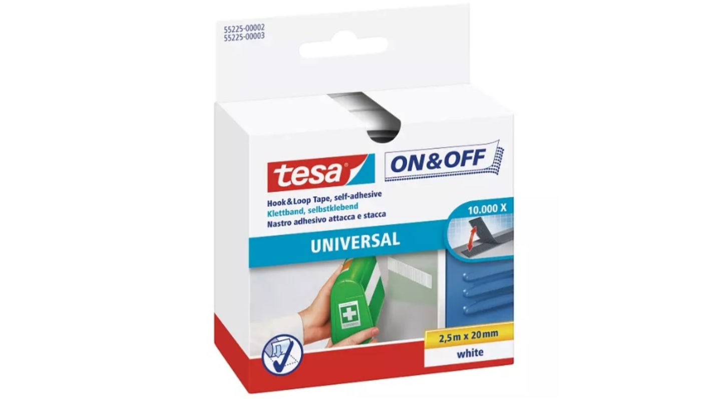 55225-00002-01 | Tesa White Hook & Loop Tape, 20mm x 2.5m | RS