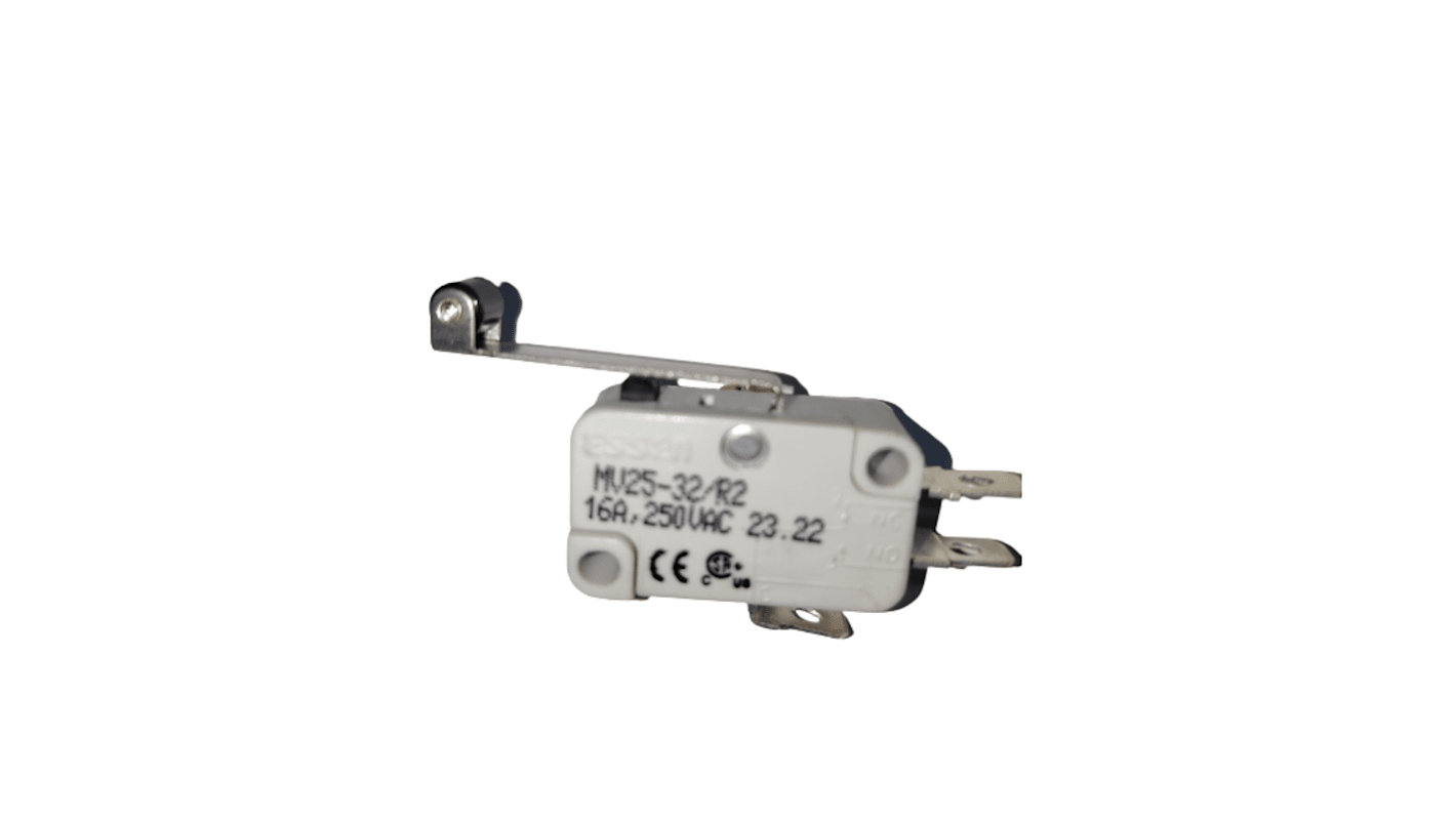 RS PRO Long Roller Lever Microswitch, Quick Connect Terminal, 16A @ 250V ac, SPDT, IP40 | RS