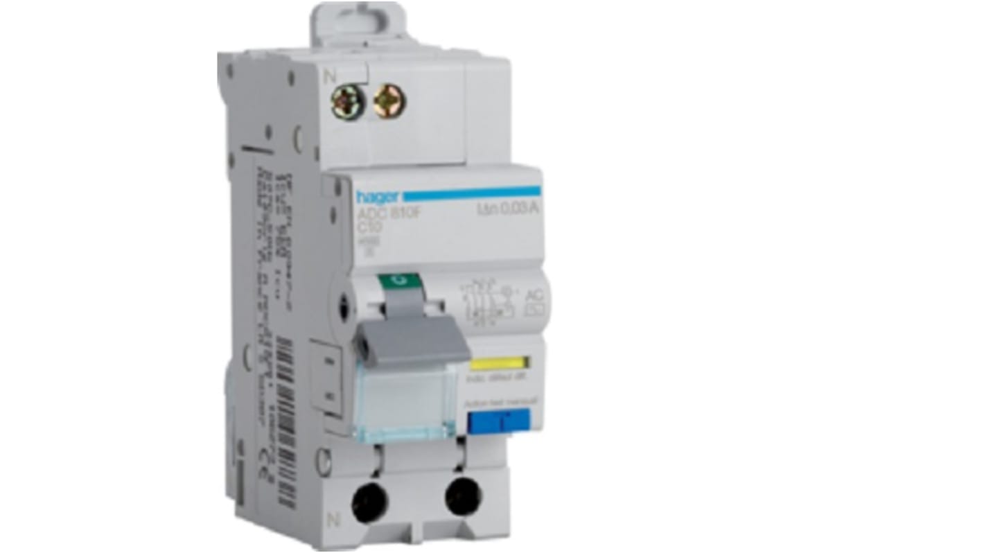 ADC810F | Hager RCBO, 10A Current Rating, 2P Poles, 30mA Trip ...