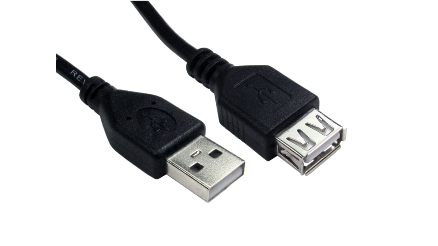 RS PRO USB 2.0 USB Extension Cable, Male USB A to Female USB A USB ...