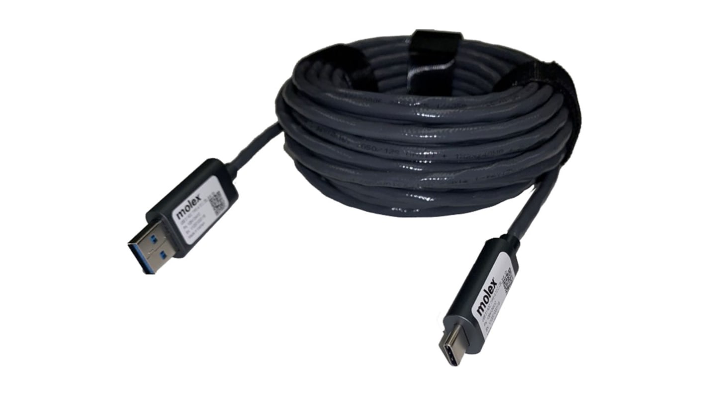 1064134410 | Molex Cable, Male USB A to Male USB C Cable, 10m | RS