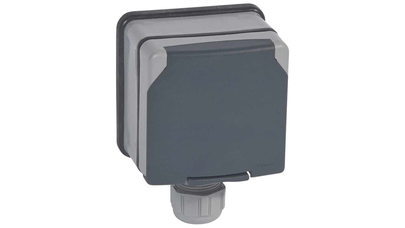 090456 | Legrand Grey Plug Socket, 3 Poles, 20A, NF Socket | RS