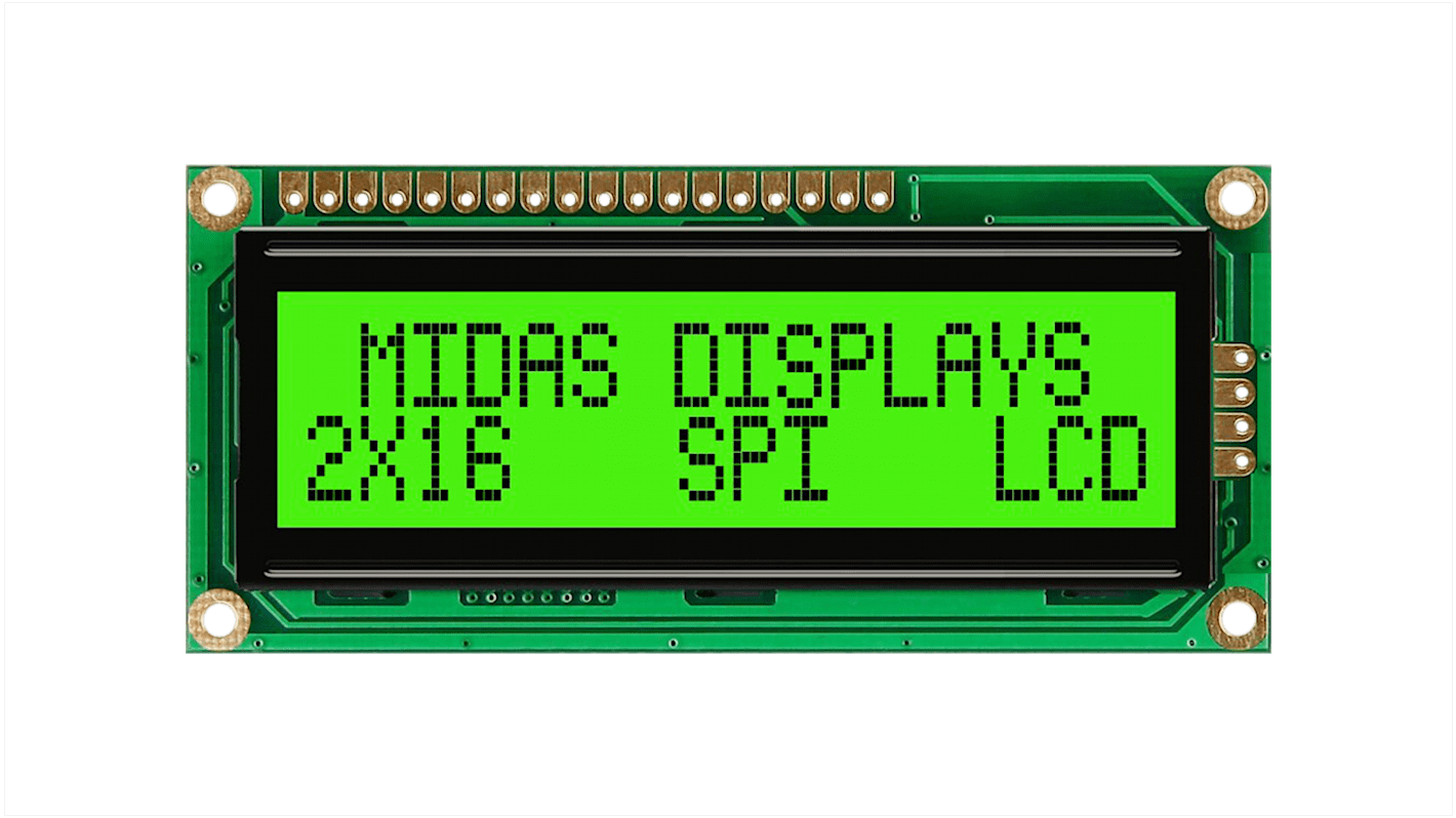 Midas MD21605G6W1-FPTLRGBS LCD LCD Display, 2 Rows by 16 Characters | RS