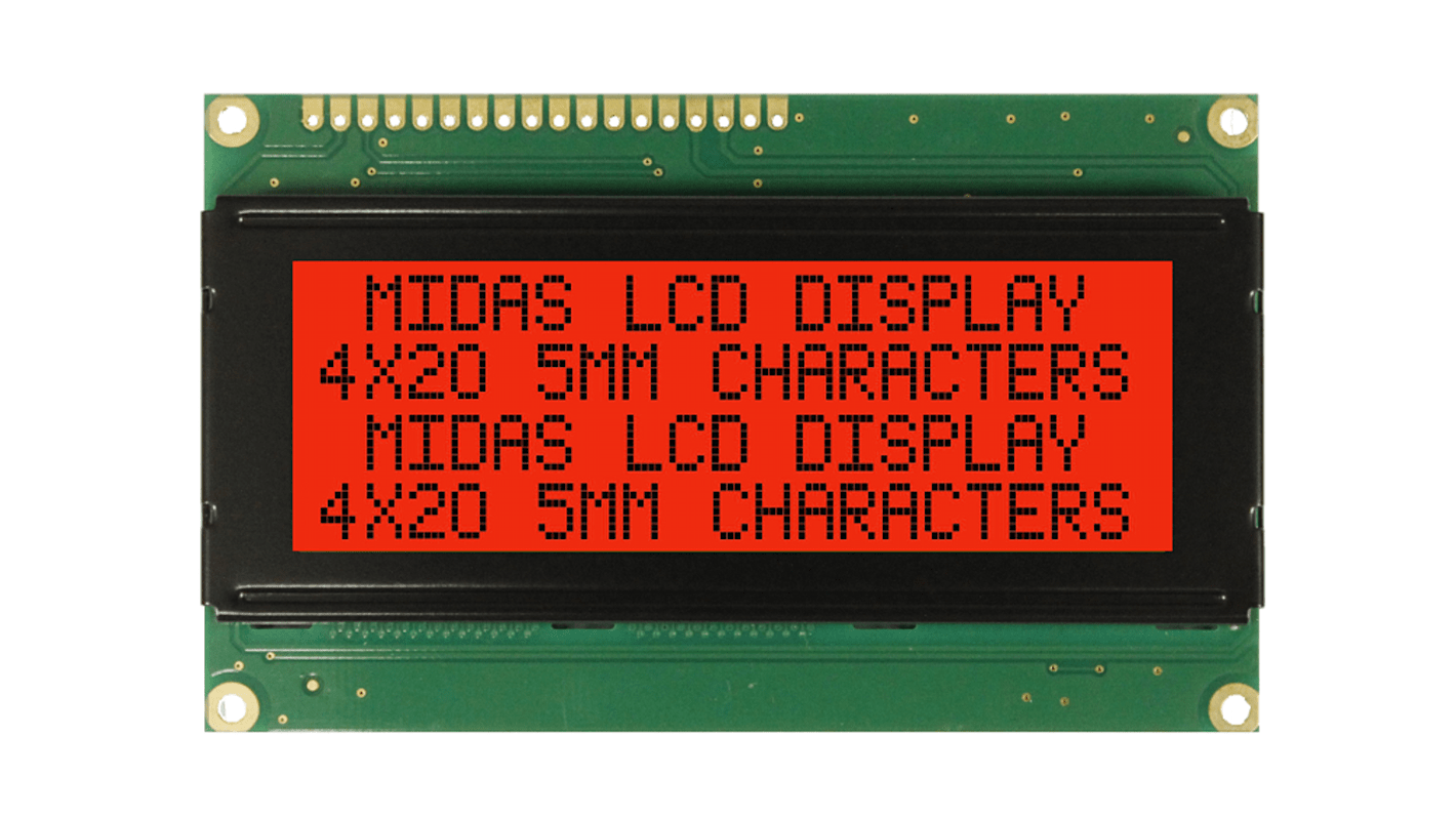 Midas MD42005C6W-FPTLRGB LCD LCD Display, 4 Rows by 20 Characters | RS