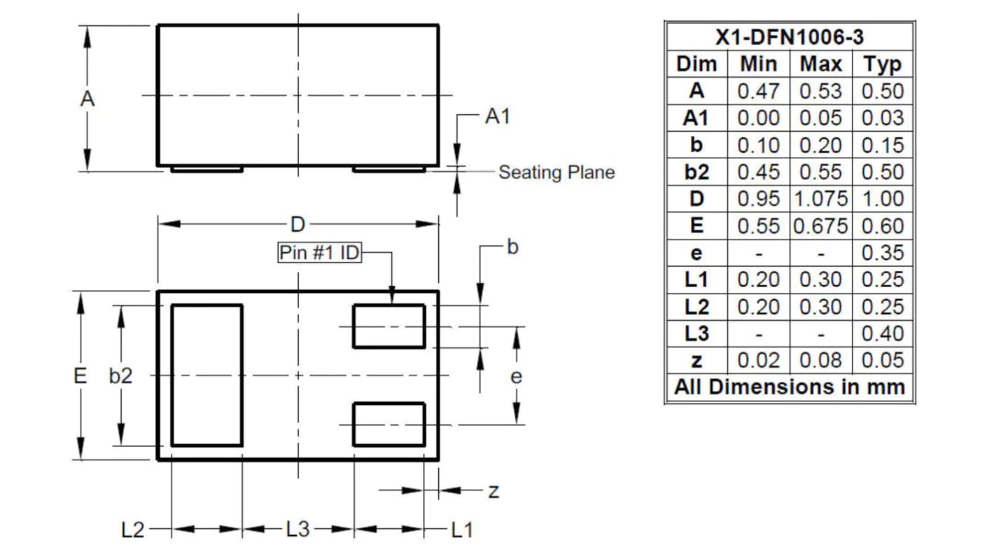 P-Channel MOSFET, 990 mA, 20 V X1-DFN1006-3 Diodes Inc DMP2900UFB-7B | RS