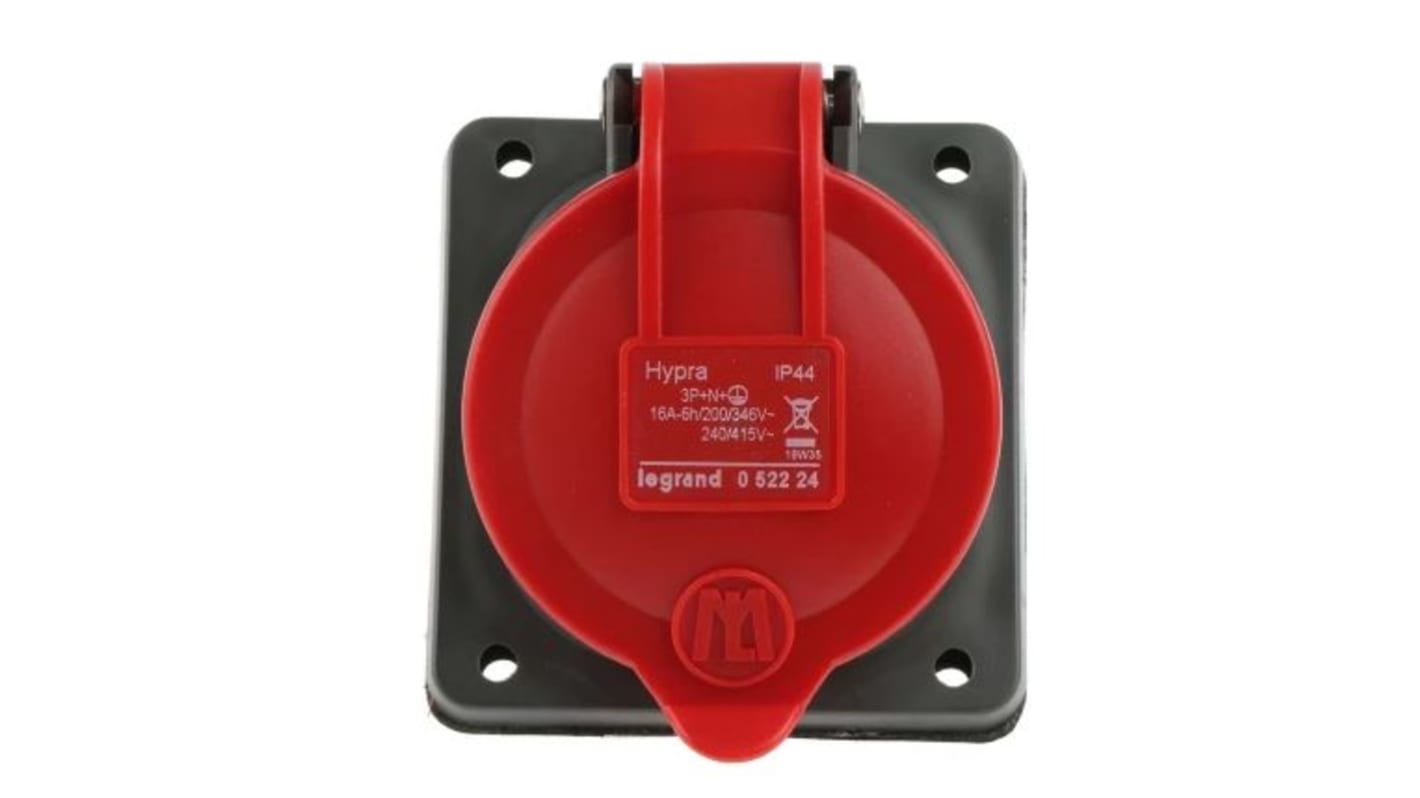 053801 | Legrand IP44, IP55 3P + N + E Socket Socket, Rated At 63A, 380 ...
