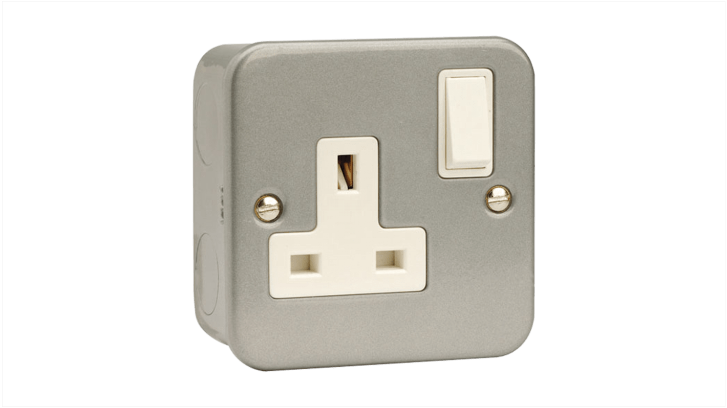 RS PRO Grey 1 Gang Plug Socket, 2 Poles, 13A, BS 1363, Indoor Use | RS